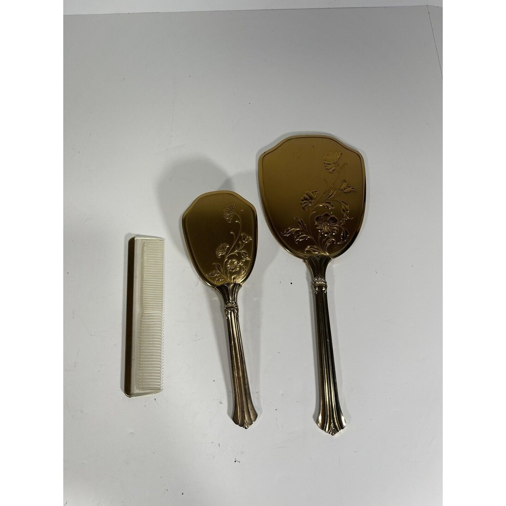 1940s Vanity Set Hand Mirror Brush And Comb Gold Tone … Gem